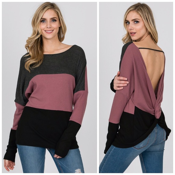 Tops | Stunning Color Block Twist Back Waffle Tunic | Poshmark